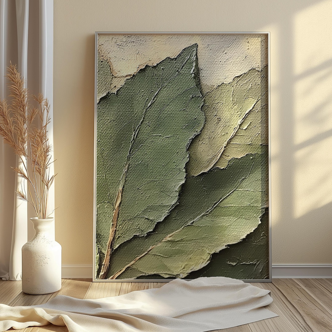 Layered Botanical Leaves Wooden Framed Canvas Wall Art, Nature-inspired ...