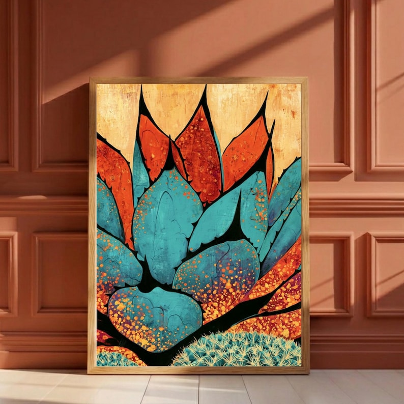 Southwestern Agave Wall Art Print, Orange Blue Desert Botanical Canvas ...