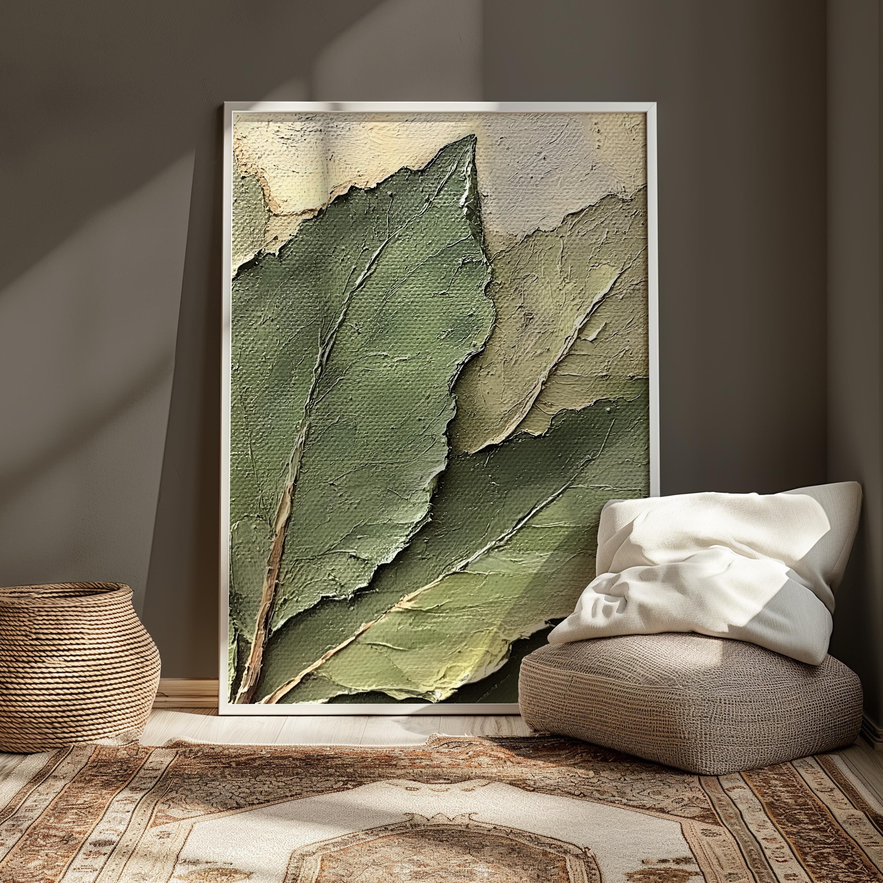 Layered Botanical Leaves Wooden Framed Canvas Wall Art, Nature-inspired ...