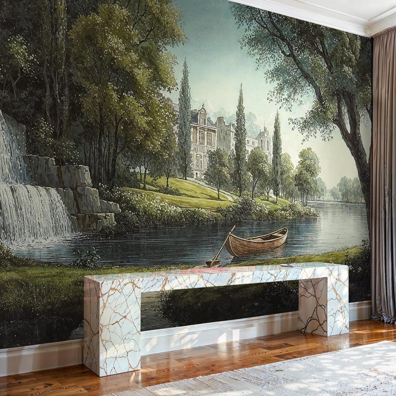 Panoramic Scenic Murals Wallpaper Peel and Stick, Waterfall Landscape ...