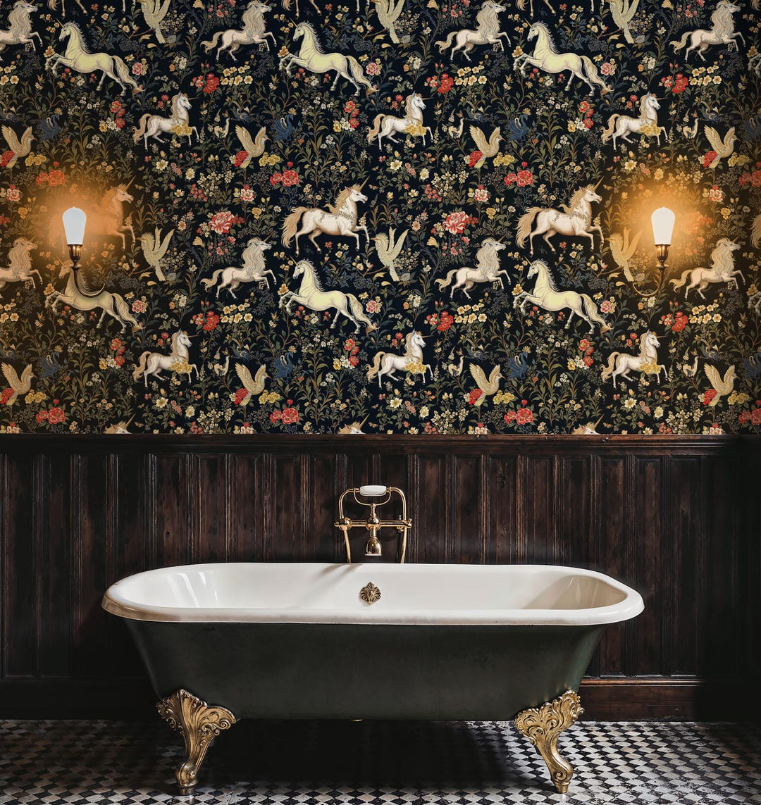 Mythical Creatures Wallpaper Mural, Whimsical Dark Medieval Peel and ...