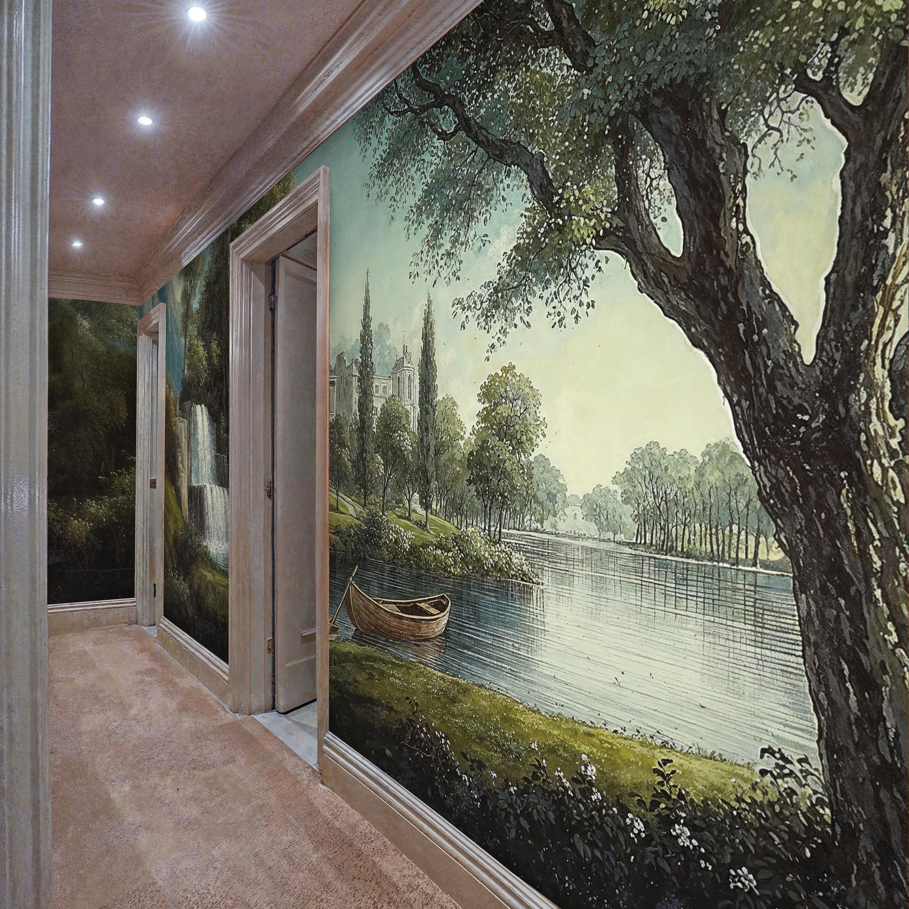 Panoramic Scenic Murals Wallpaper Peel and Stick, Waterfall Landscape ...