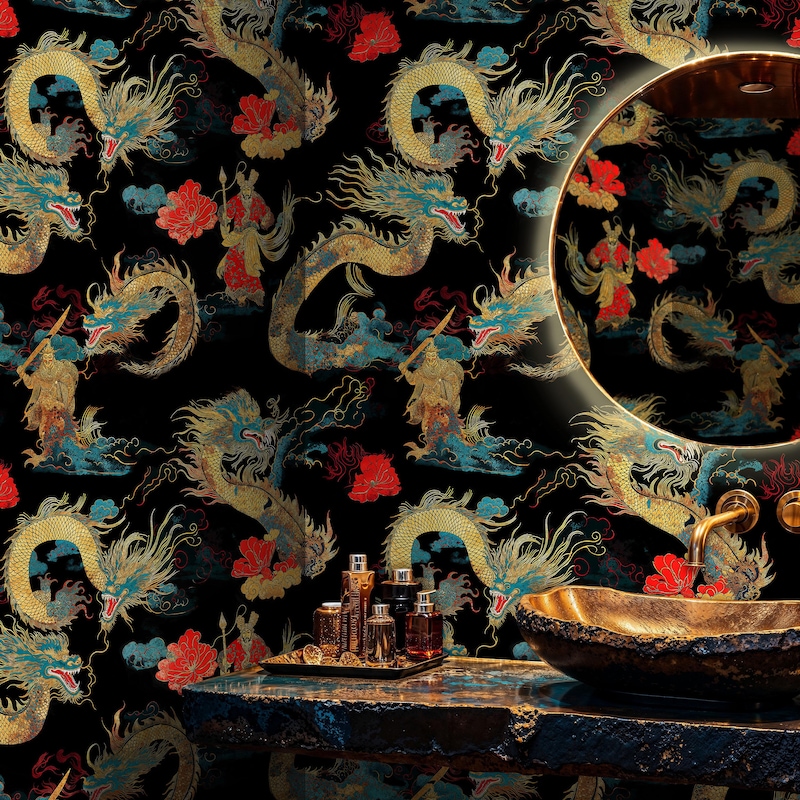 Oriental Wallpaper Dragon - Etsy