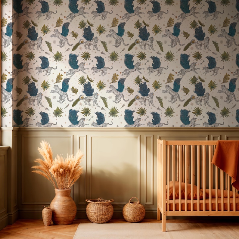 Whimsical Flying Leopard Peel and Stick Wallpaper, Enchanted Wildcat ...