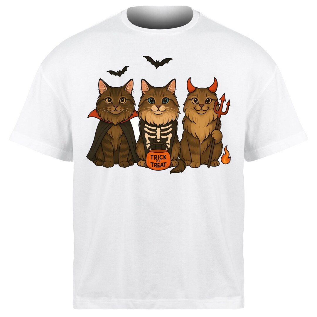 Maine Coon Halloween Cat Trio PNG Dracula Skeleton Devil - Digital ...