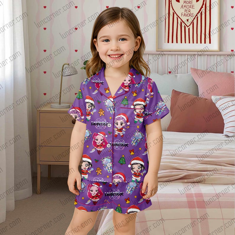 Huntrix Christmas Pajamas Set, Kpop Demon Hunters Kids Pjs, Saja Girls ...