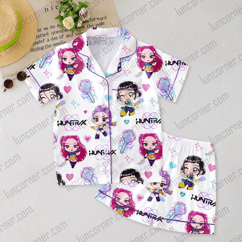Huntrix Kpop Demon Hunter Kids Pajamas – Satin Chibi Cartoon Pjs, Cute ...