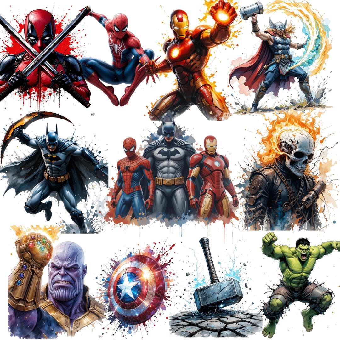 70+ Superhero Legends PNG Bundle – Comic-inspired Clipart Files | Hero ...