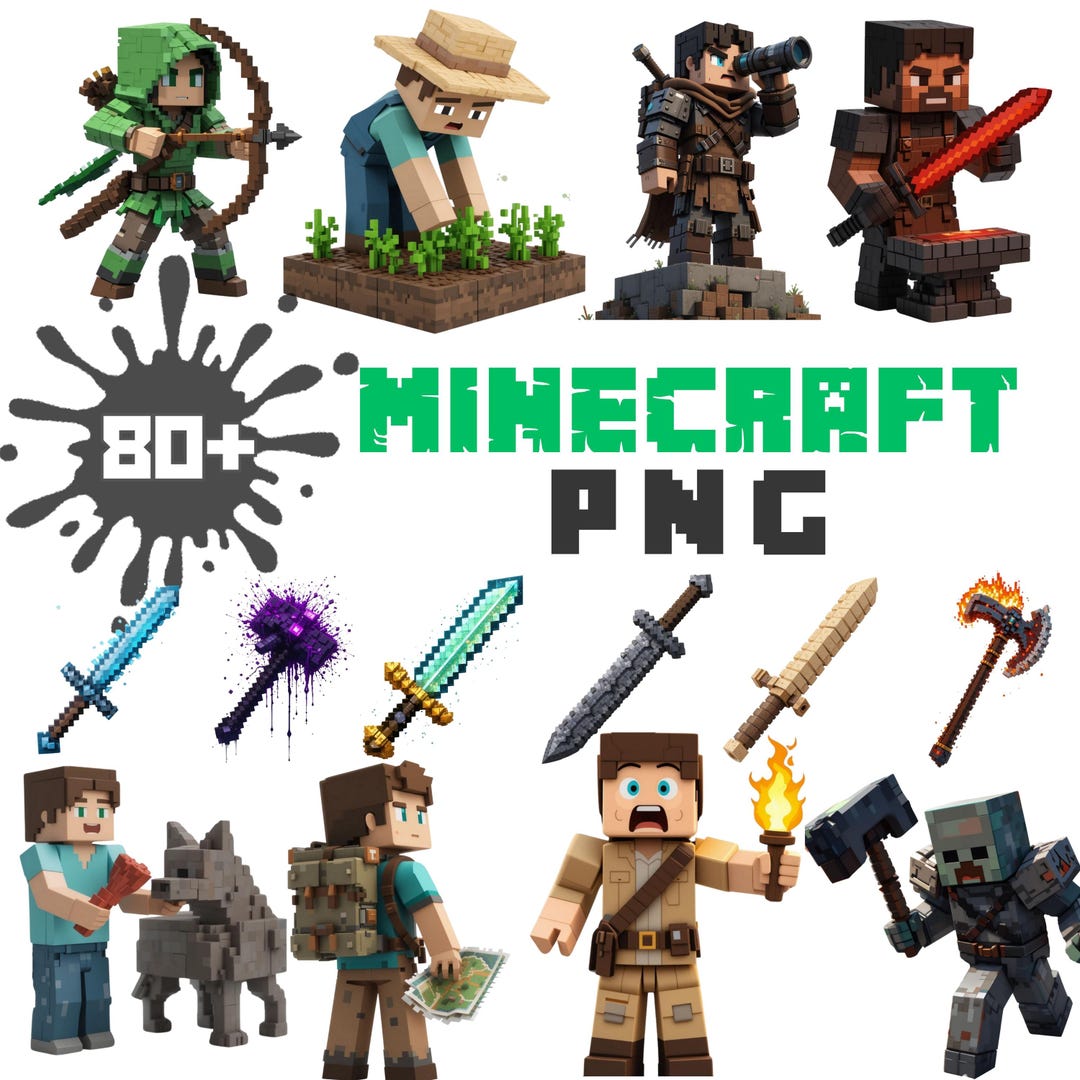 80+ Minecraft PNG Bundle | Minecraft Stickers | Printable Minecraft ...