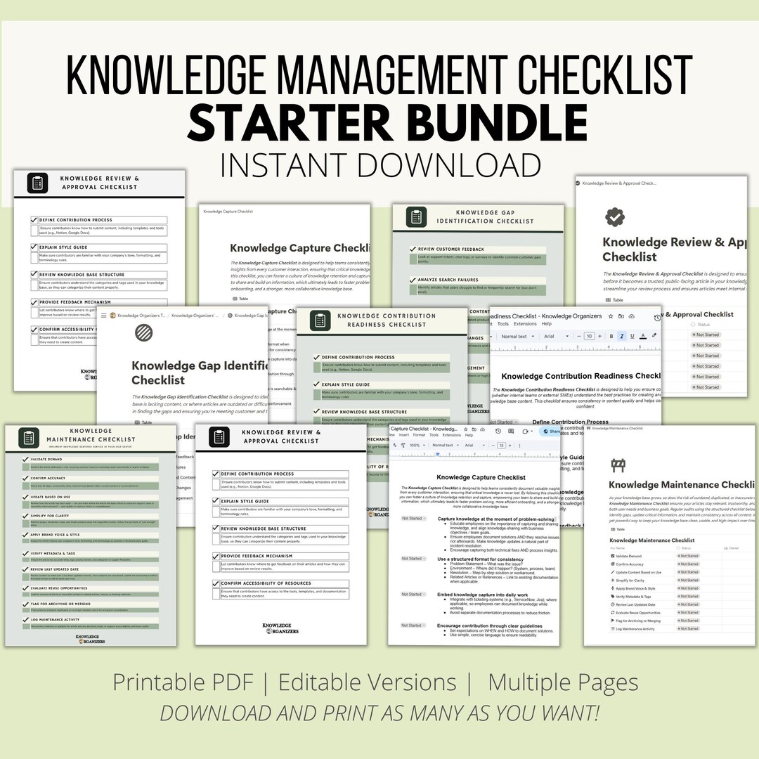 Knowledge Management Starter Bundle | 5 Essential Checklists for Smarter, Scalable Knowledge ...