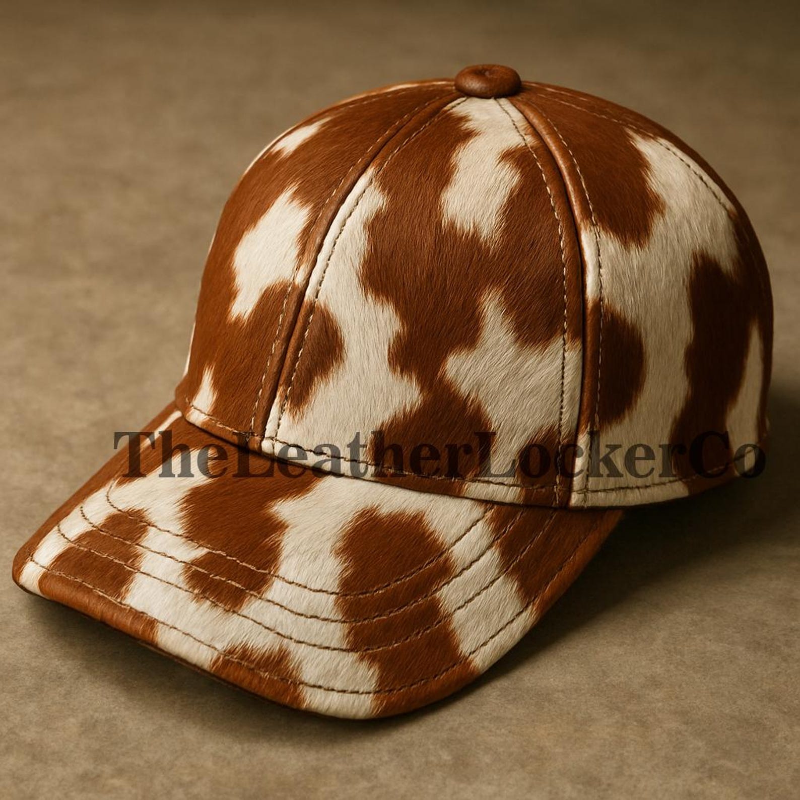 Genuine Cowhide Leather Baseball Cap – Brown & White Hair-on Hide ...