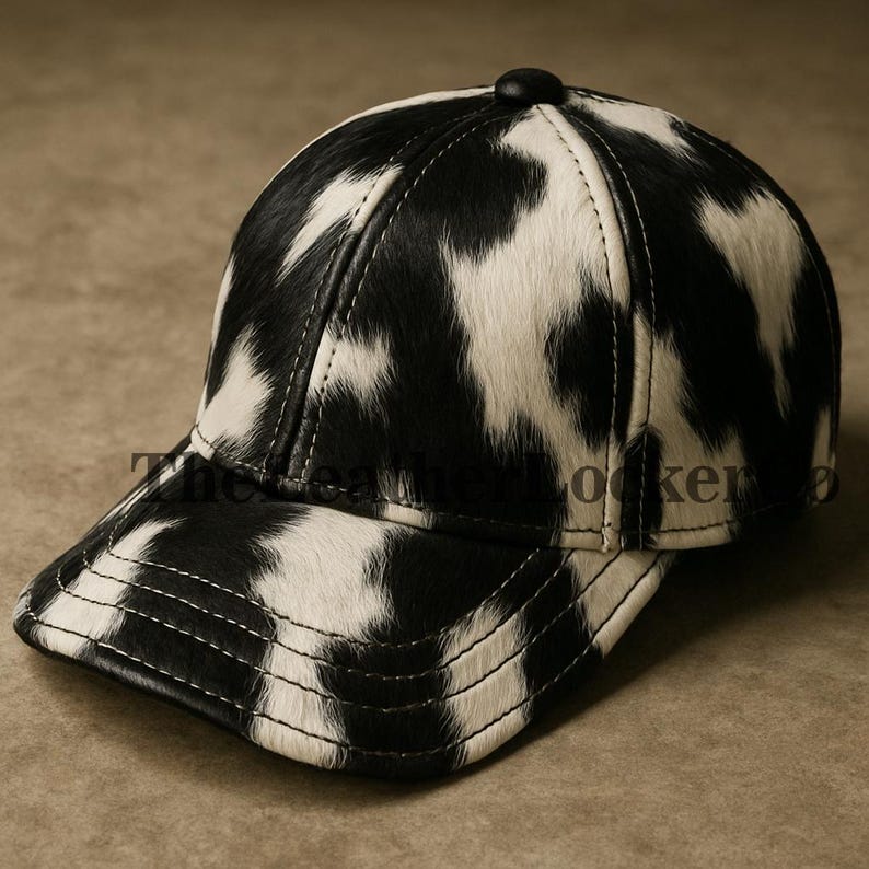 Genuine Cowhide Leather Baseball Cap – Brown & White Hair-on Hide ...