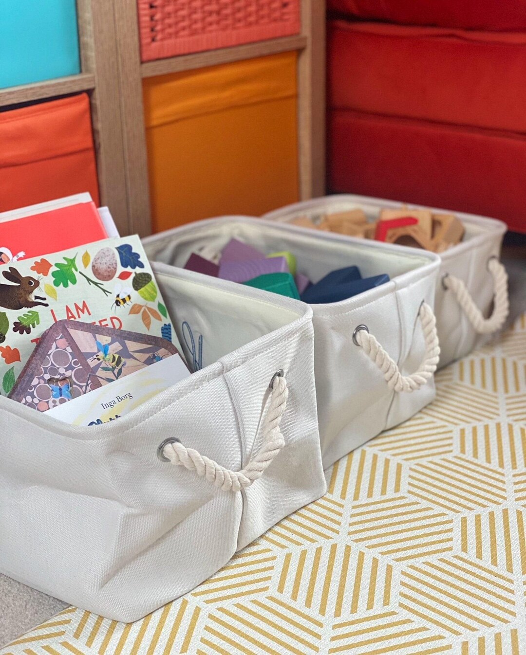 Cotton Canvas Toy Storage Trug Set: Playroom Organizers - Etsy