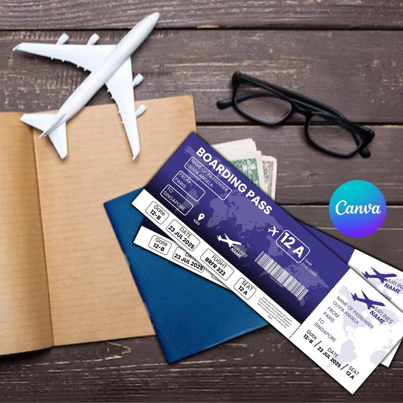 Editable Boarding Pass Template, Printable Plane Ticket, Canva Boarding ...