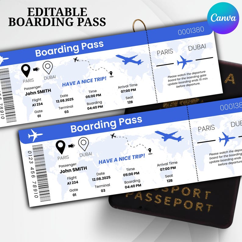 Surprise Trip Boarding Pass Template: Editable Airline Ticket Gift ...