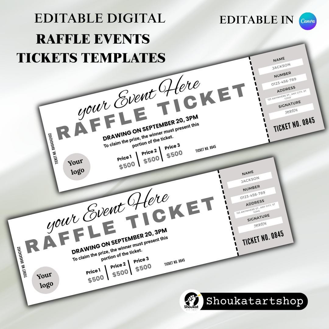 Editable Raffle Ticket Template, Printable Fundraiser Ticket, Charity ...