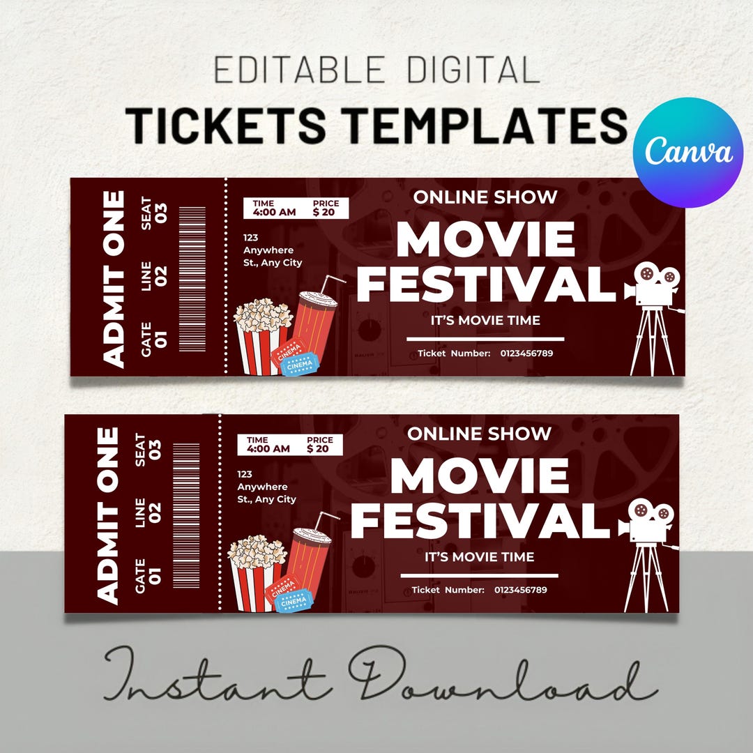Editable Movie Ticket Template, Surprise Movie Night Gift, Custom ...