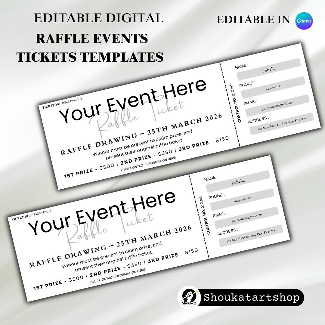 Editable Raffle Ticket Template: DIY Fundraiser, 50/50 Split (canva ...