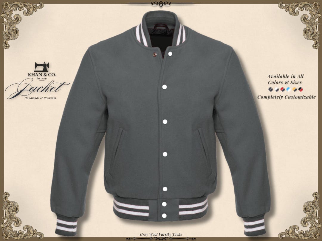 Grey Wool Varsity Jacket: Letterman Baseball Style - All Colors ...