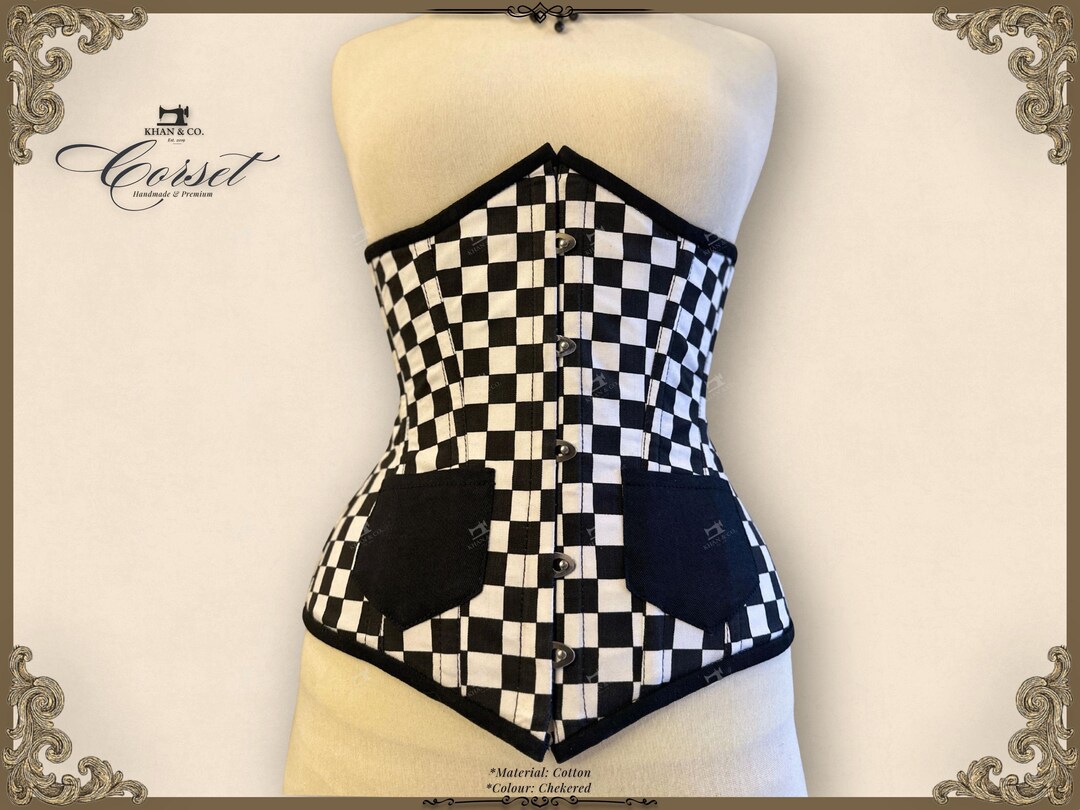 Checkered Cotton Underbust Corset: Steel Boned Waist Cincher - Etsy