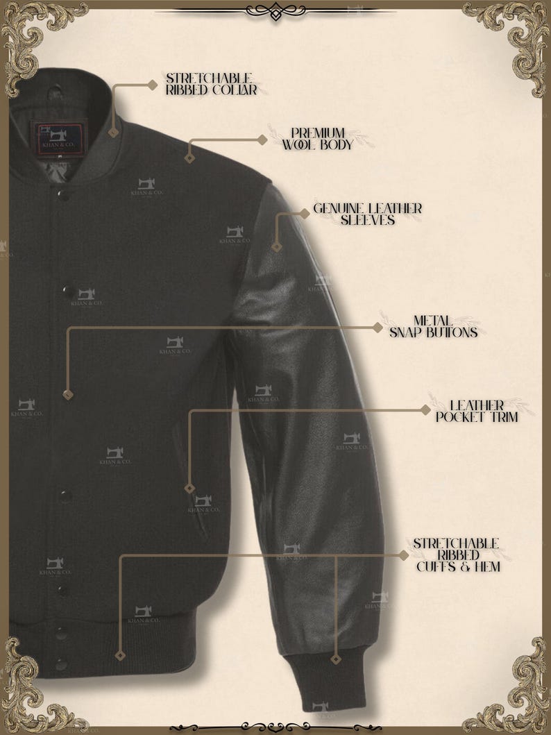 Black Wool Varsity Jacket: Leather Sleeves, Letterman Style, Custom ...