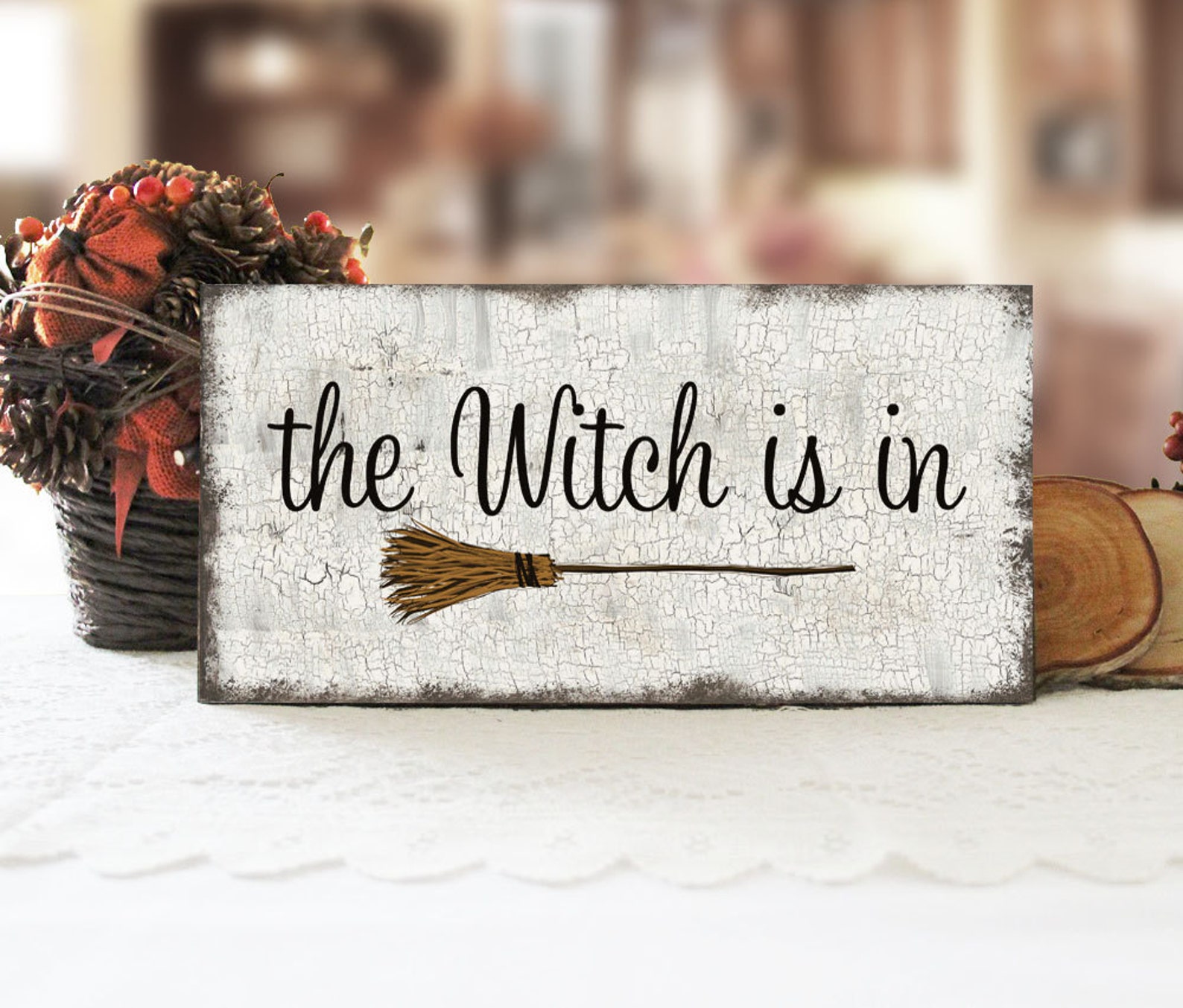 The Witch Is In Sign Funny Primitive Halloween Sign Wicked | Etsy