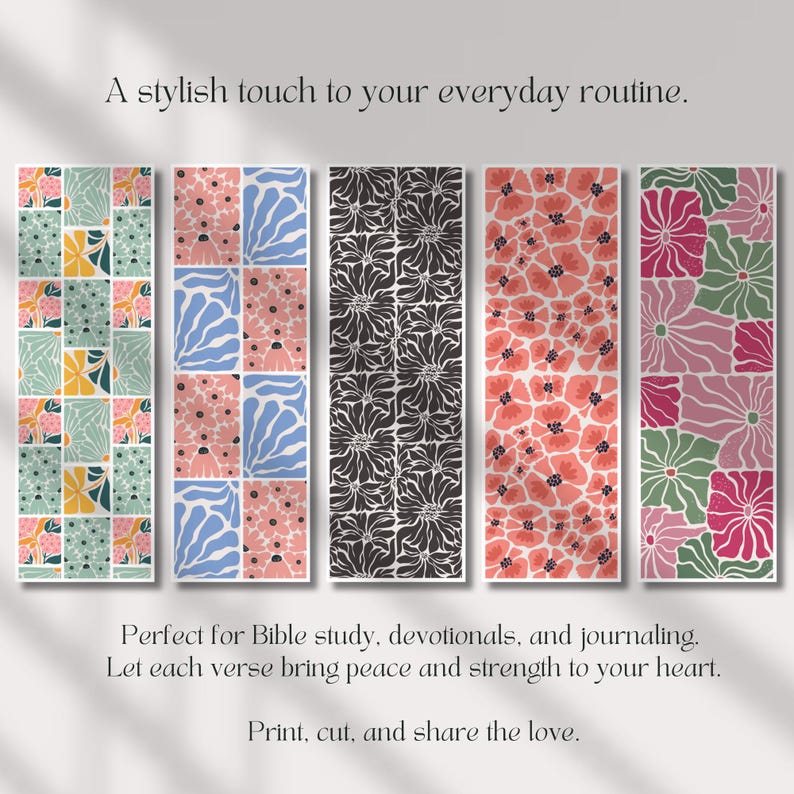 Set of 5 Modern Christian Bookmarks | Printable Bible Verse Bookmark ...