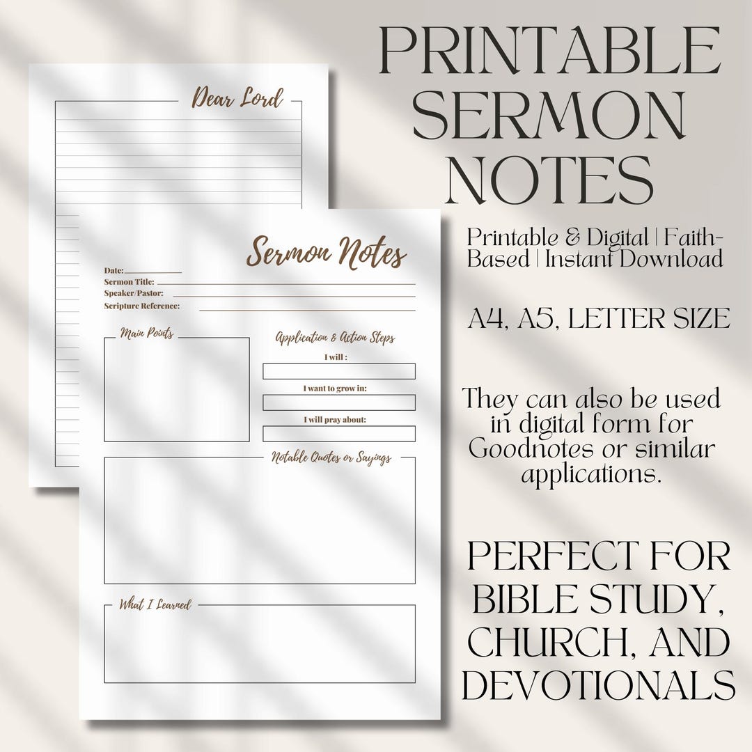 Printable Sermon Notes | Digital Sermon Notes Journal, Faith Planner ...