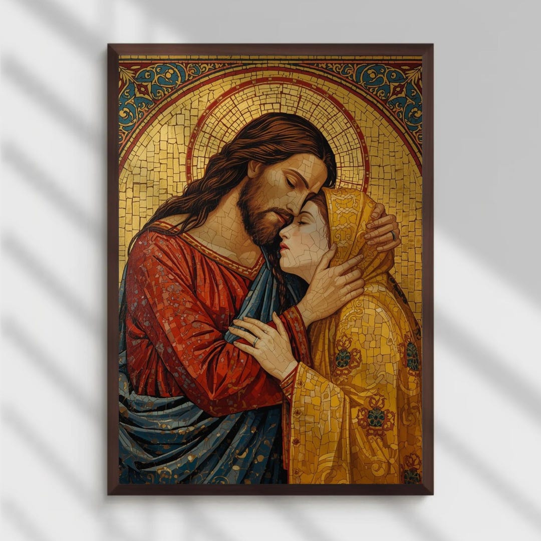 Jesus and Mary Embrace Mosaic Art Printable | Catholic Icon Style Wall ...