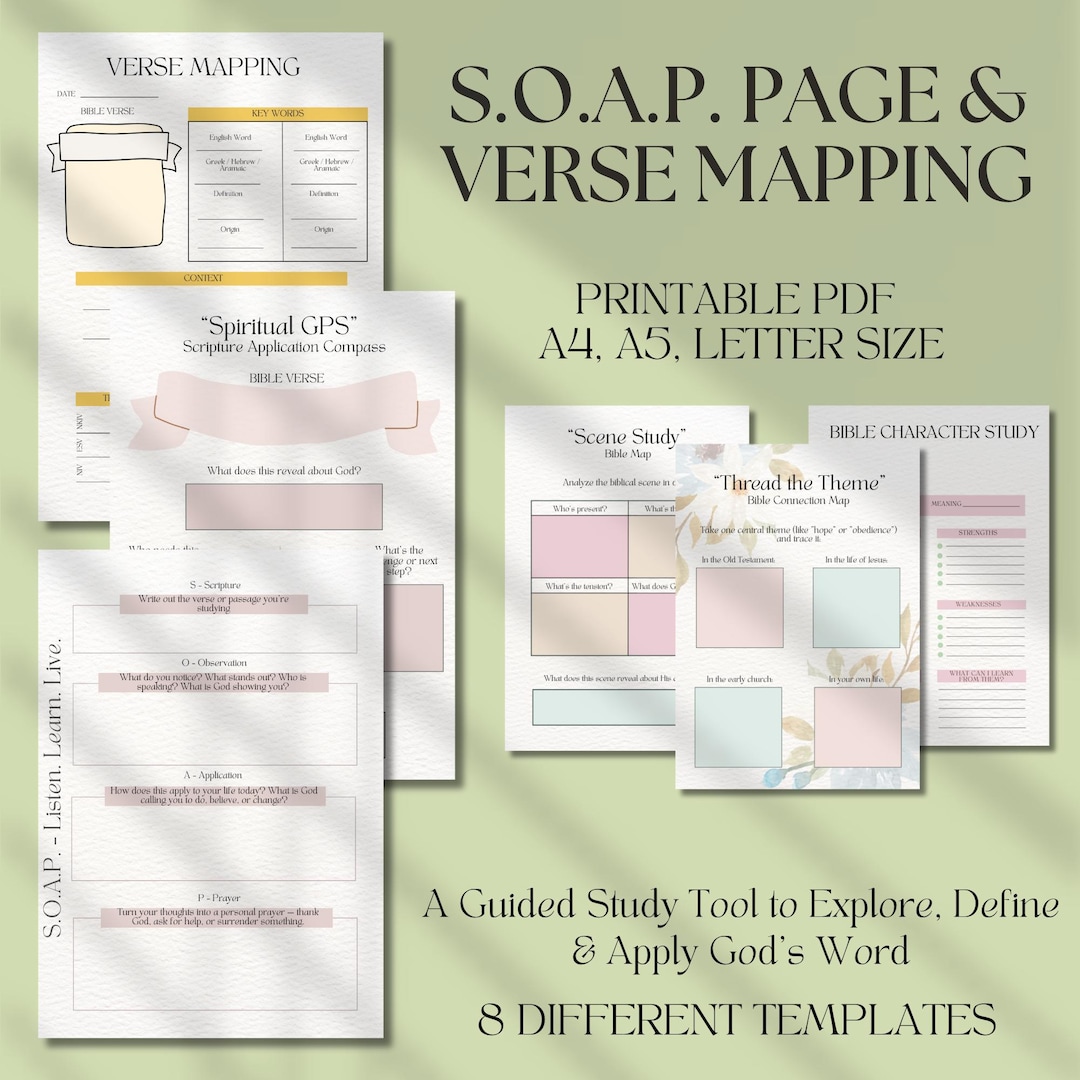 SOAP Bible Study Journal + Bible Verse Mapping Template | Bible Study ...