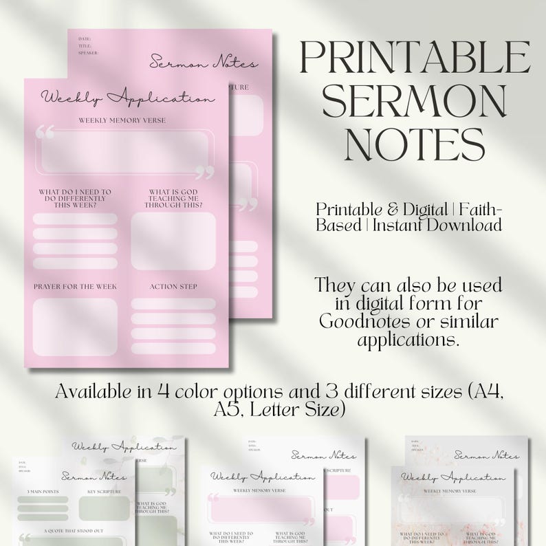 Sermon Notes Printable: Weekly Faith Journal Template (PDF) - Etsy