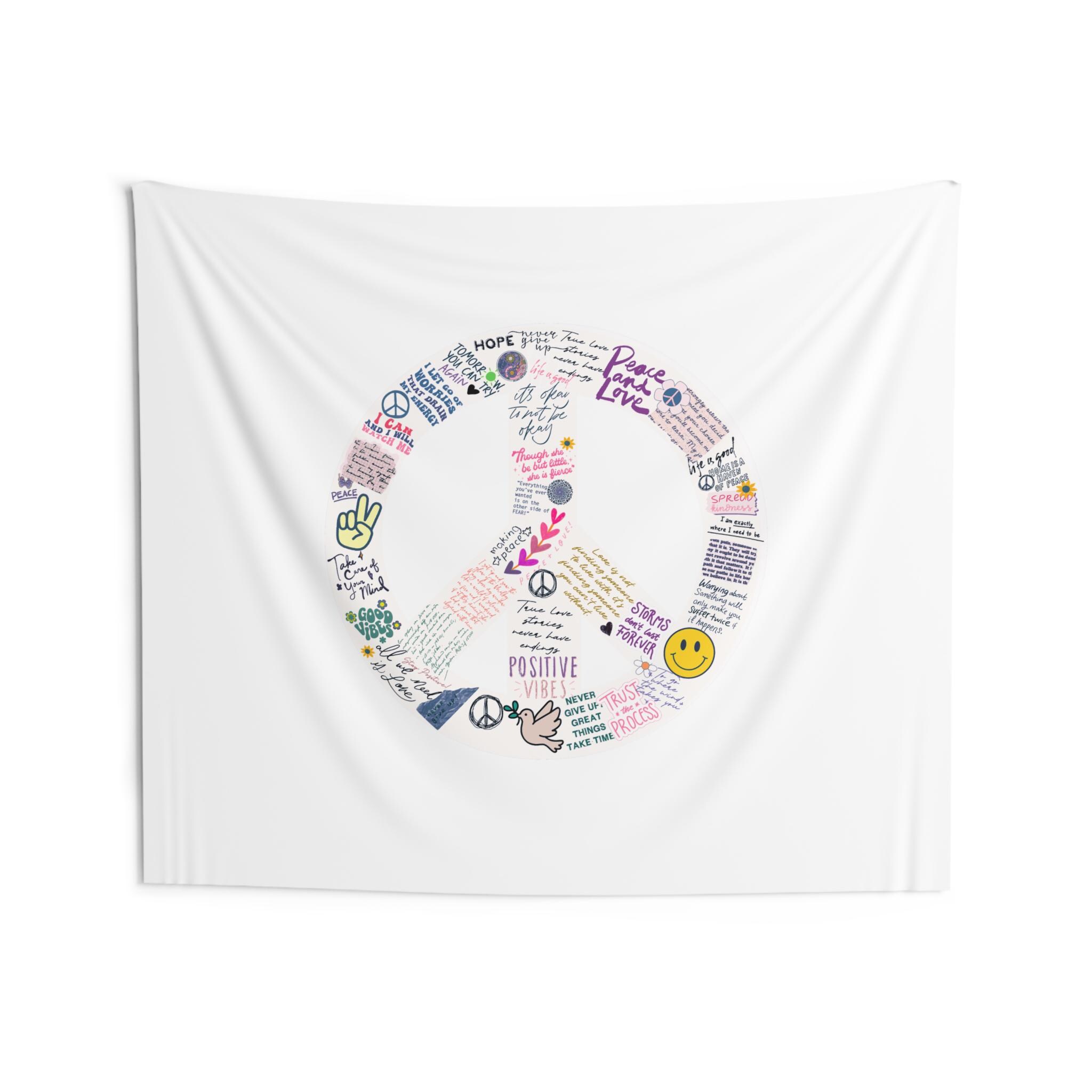 Peace Sign Collage Indoor Wall Tapestry | Positive Vibes Hippie Decor ...