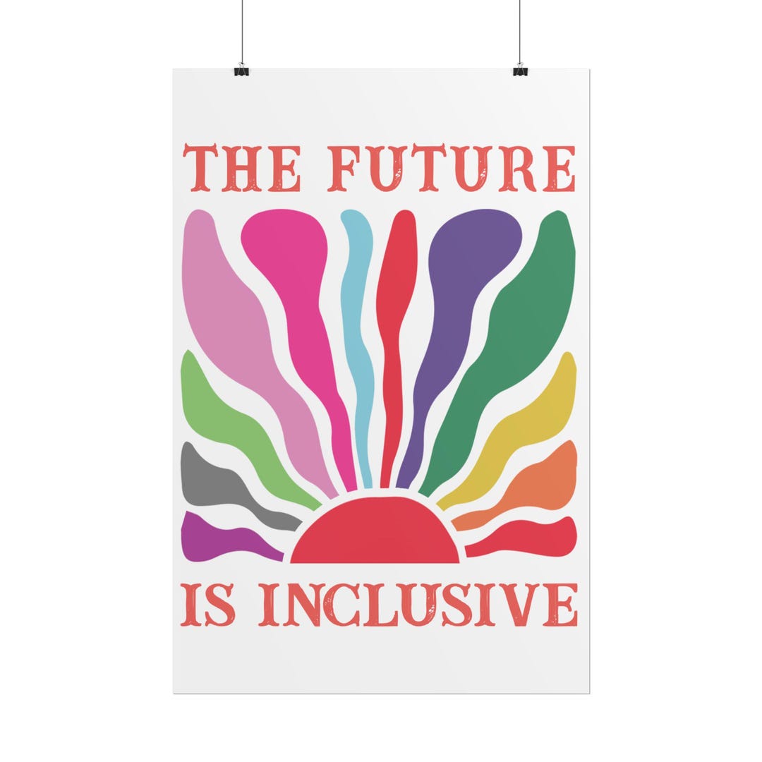 The Future is Inclusive Rolled Posters | Retro Groovy Rainbow Sun LGBTQ ...