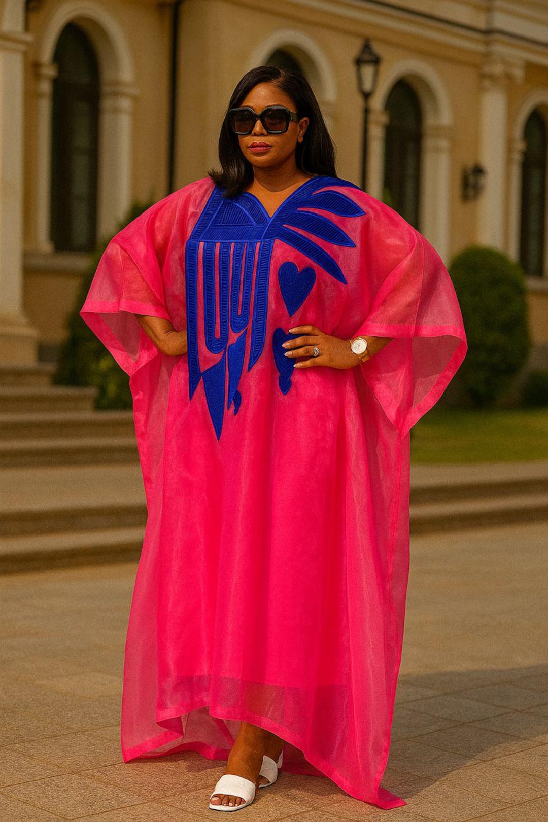 Luxury African Bubu Dress | Pink Kaftan With Embroidery | Maxi Gown ...