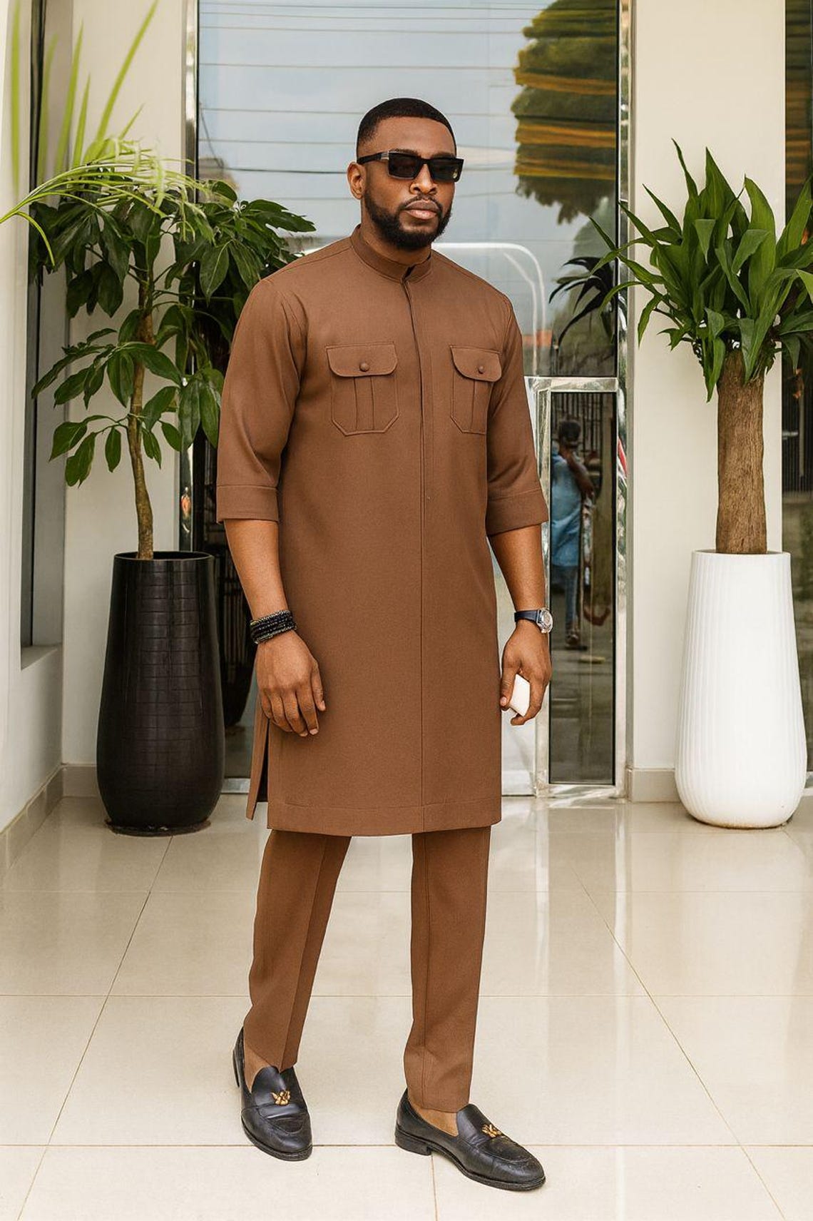 Brown African Senator Outfit for Men | Custom Tailored Two-piece Suit ...