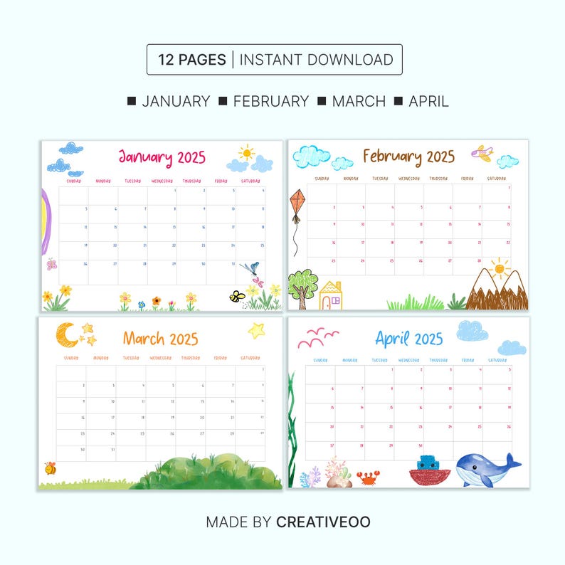 2025 Kids Monthly Planner, PDF Kids Calendar, Daycare Schedule ...