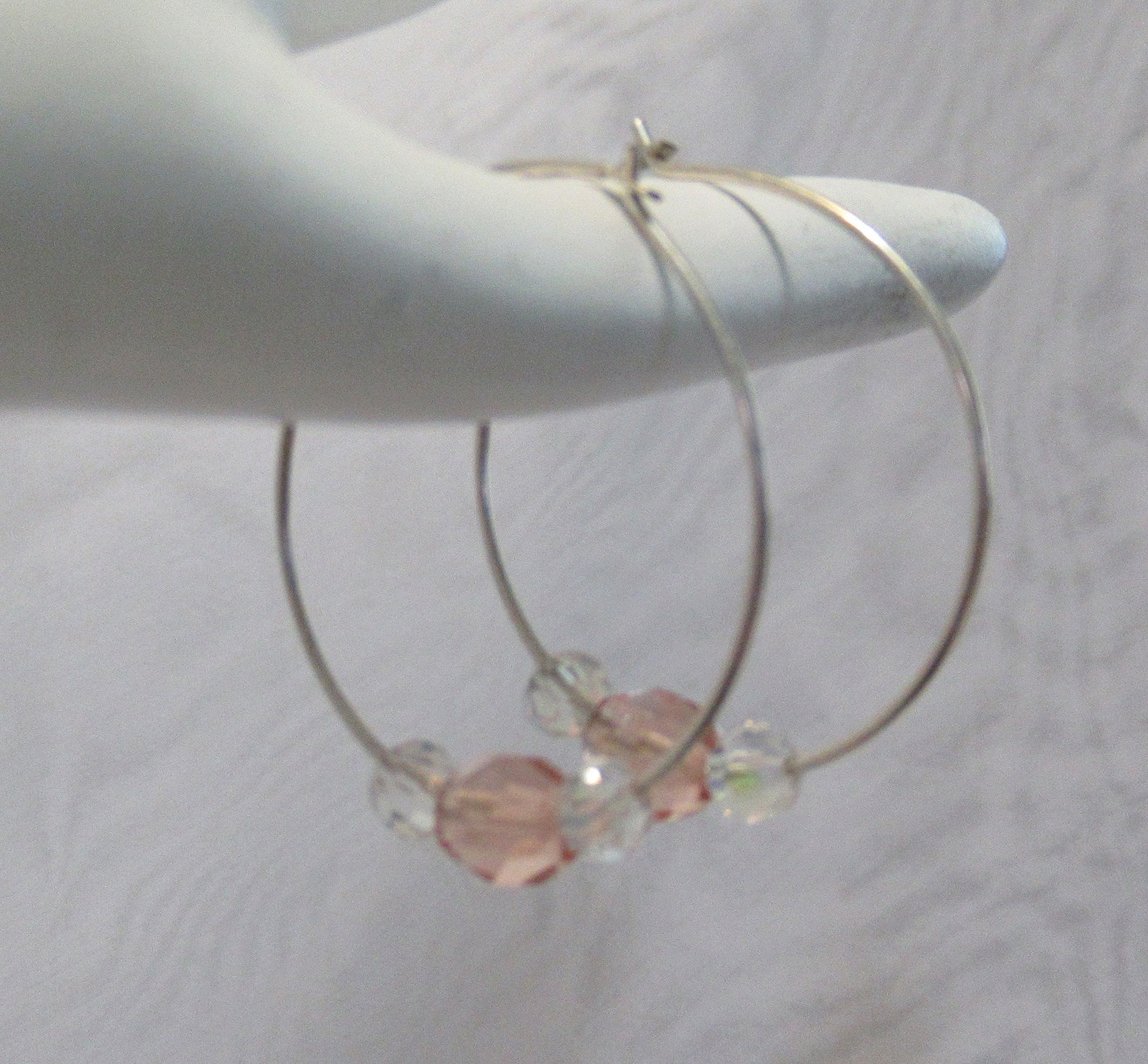 Peach and Clear Crystal Embellished Silver Hoop Earrings - Etsy