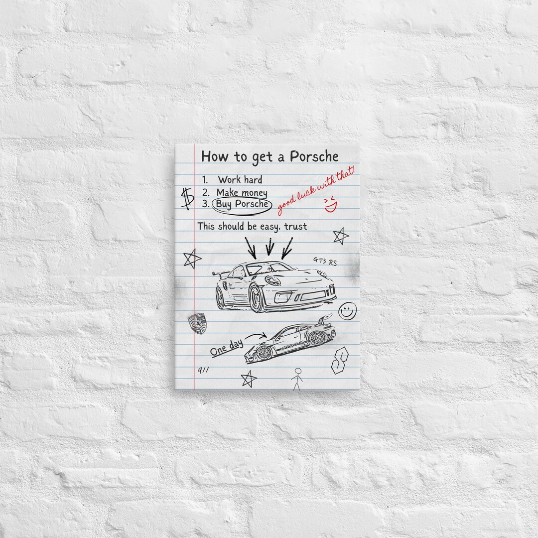 Funny Porsche GT3 RS Canvas Print – Dream Car Doodle Art - Etsy