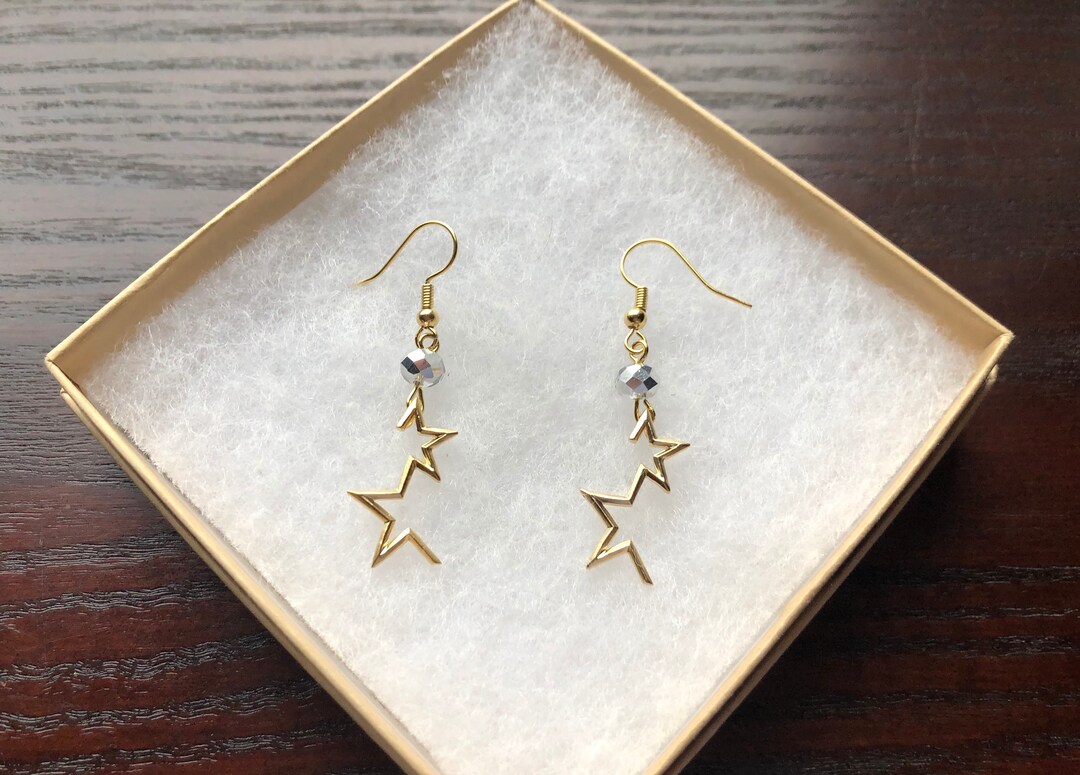 The Starlight Star Bright Gold Star Charm Dangle With Silver Iridescent ...