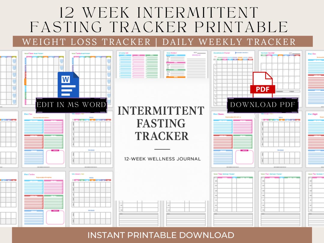 12 Week Intermittent Fasting Tracker, Fasting Tracker Printable, Weight ...