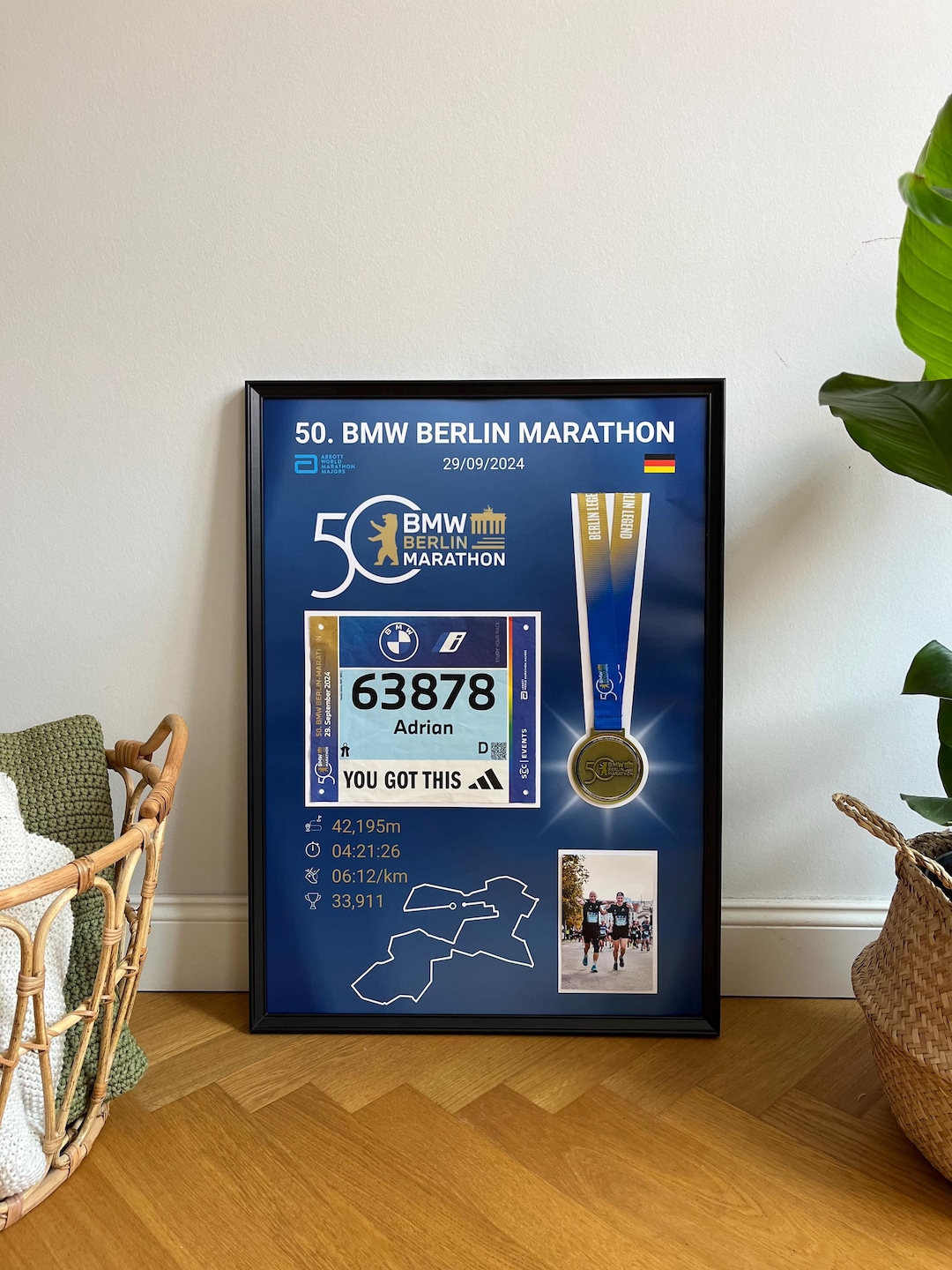 Personalized Marathon Wall Art With Medal & Start Number – Running ...
