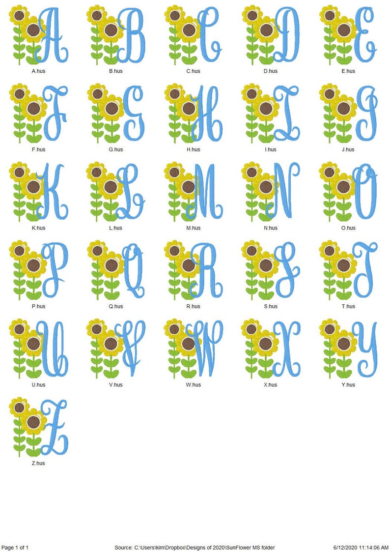 Sunflower Field Machine Embroidery Monogram Design Font Set | Etsy