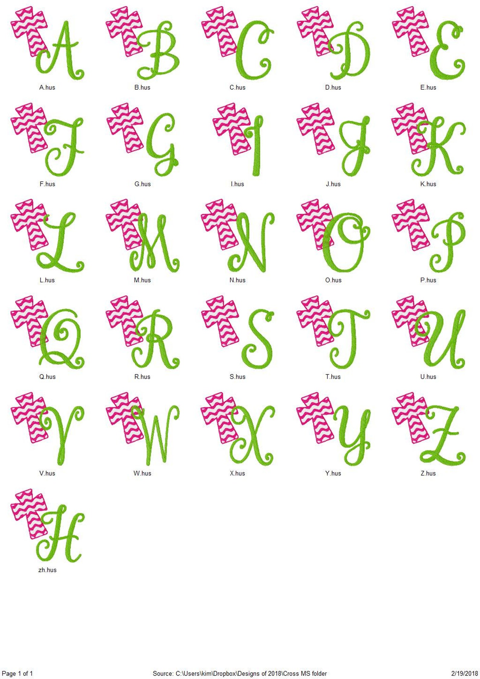 Cross With Chevron Pattern Monogram Machine Embroidery Font - Etsy