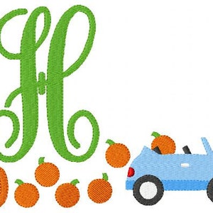 Pumpkin Monogram Embroidery Design, Car Monogram Embroidery Font Design ...
