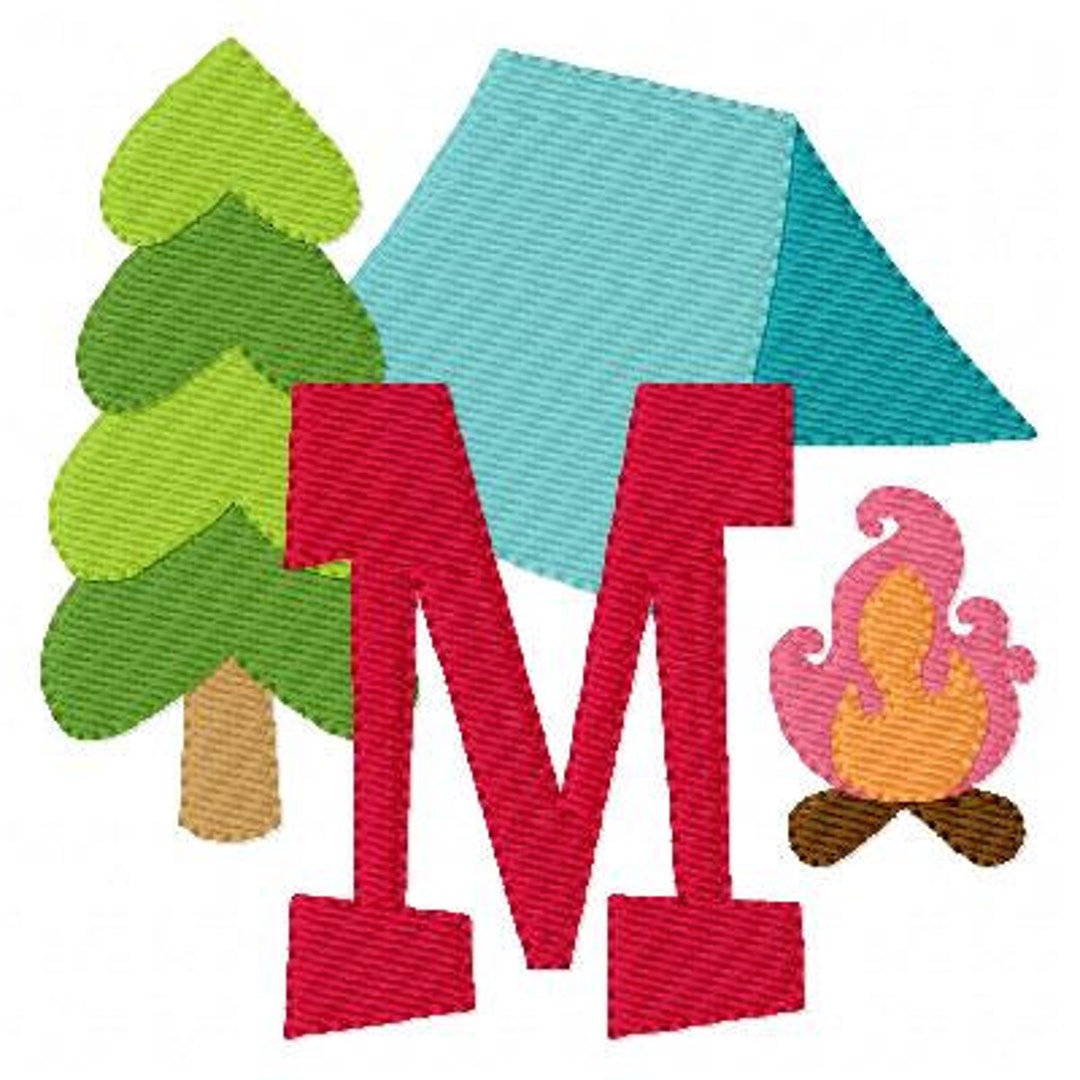 Camping Machine Embroidery Monogram Font Set, Campout Embroidery Design ...