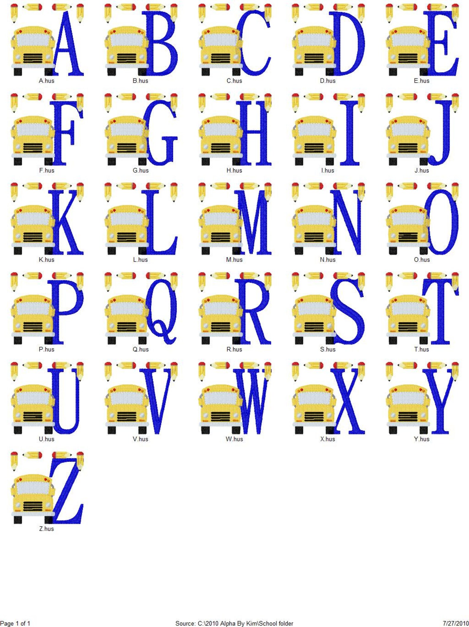 Embroidery Fonts School // School Bus // Machine Embroidery | Etsy
