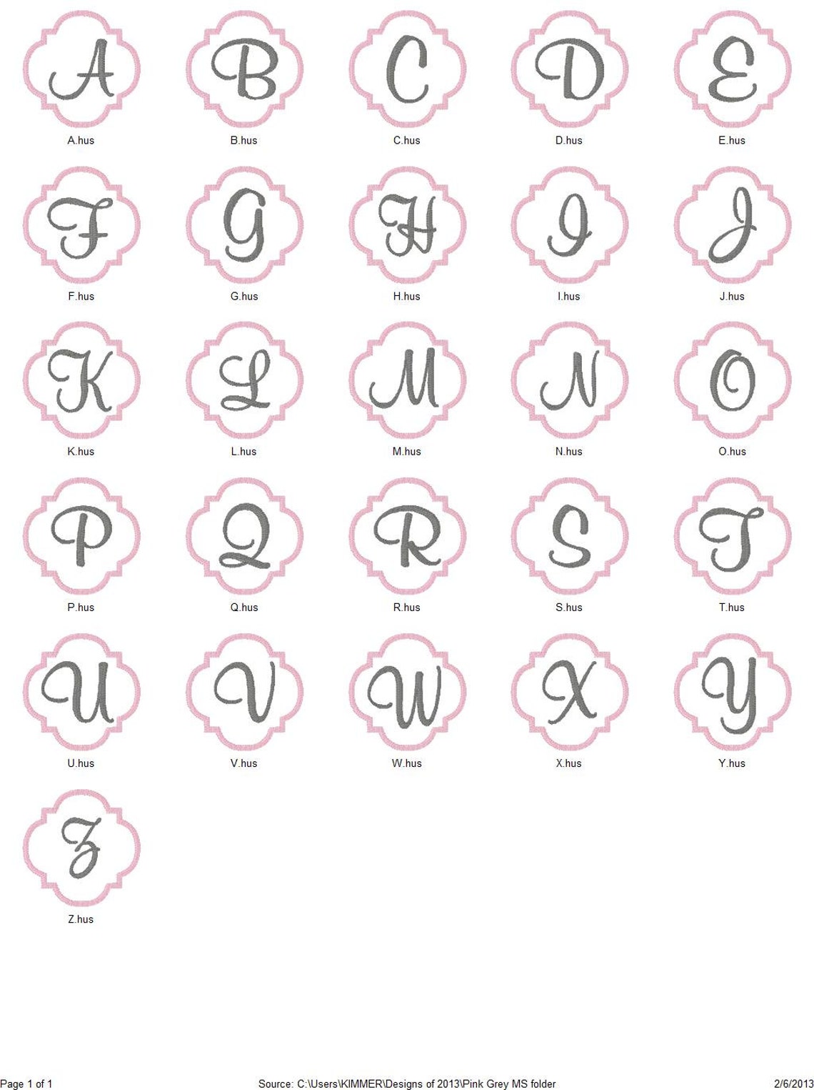 Machine Embroidery Monogram Font Design Set // Pink and Grey | Etsy