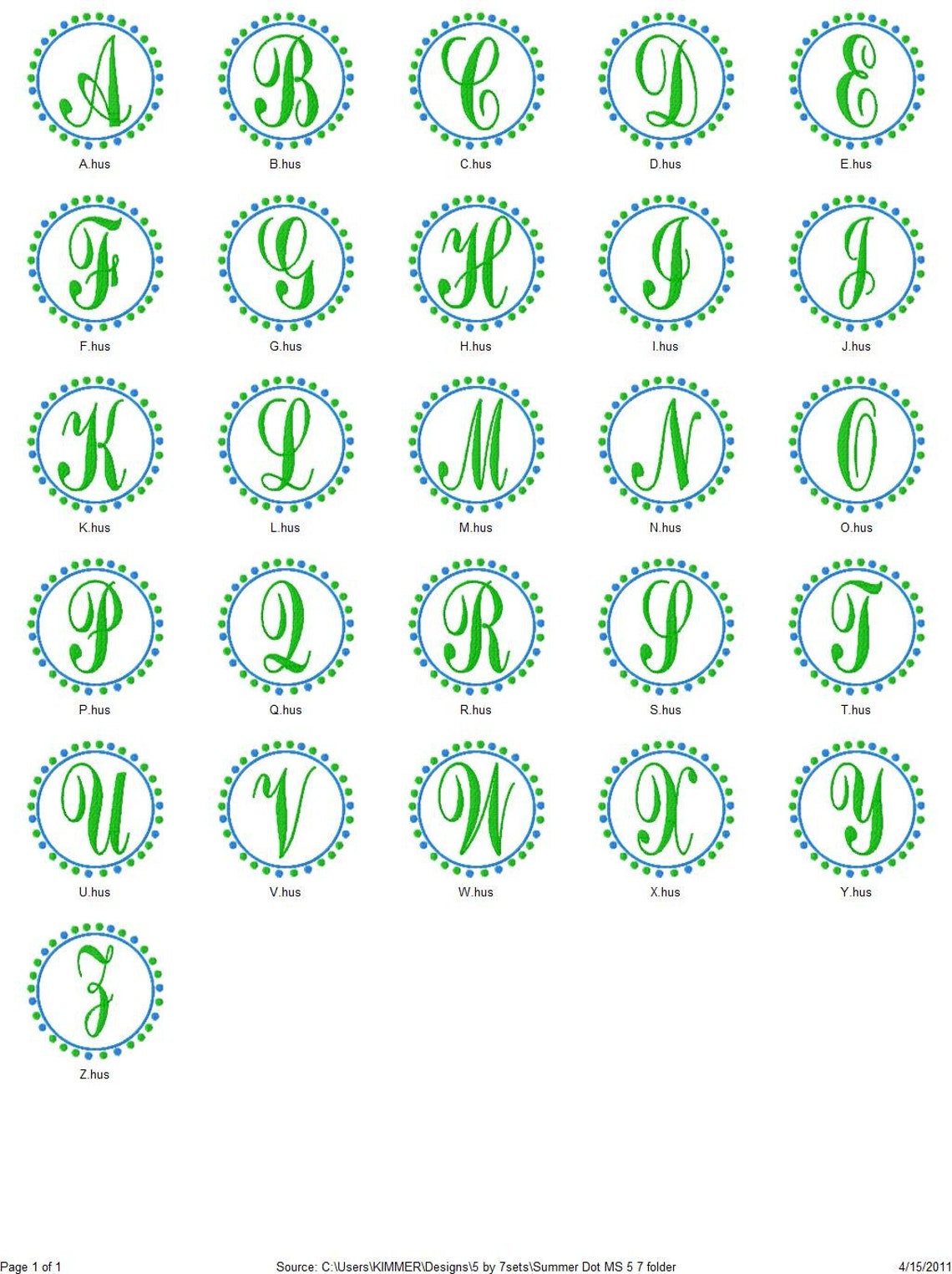 Circle Monogram With Dots, 5x7, Machine Embroidery Monogram Design Set ...