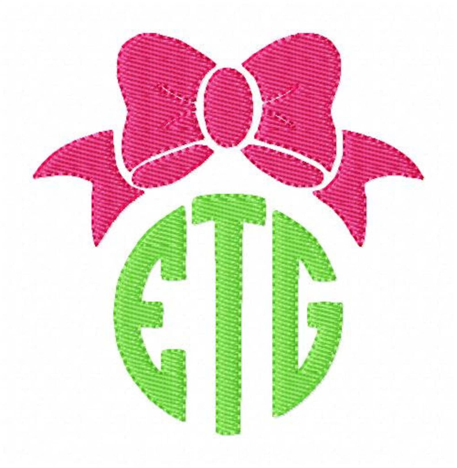 Bow Circle Monogram Embroidery Design Font Set Bow Embroidery | Etsy