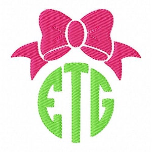 Bow Circle Monogram Embroidery Design Font Set, Bow Embroidery Design ...